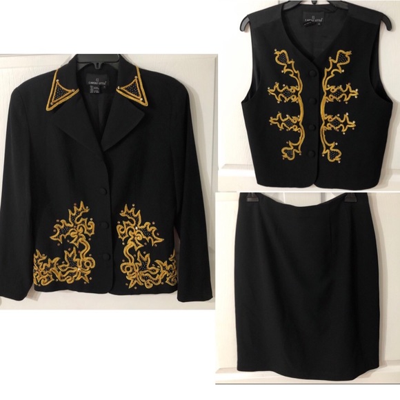 Carole Little | Jackets & Coats | Carole Little 3pc Black Gold Suit Med ...